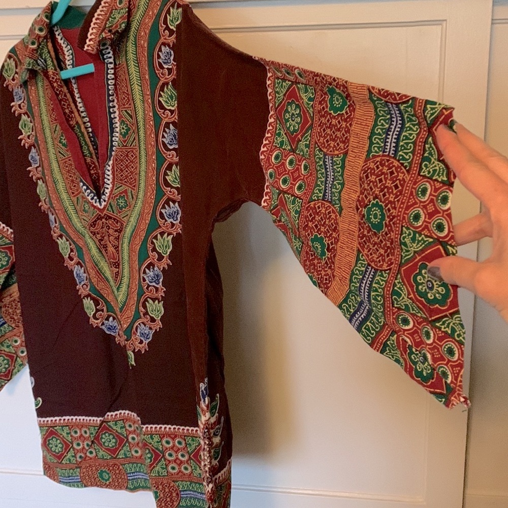 Vintage Collared Batik Print Dashiki Style Tunic Shir… - Gem